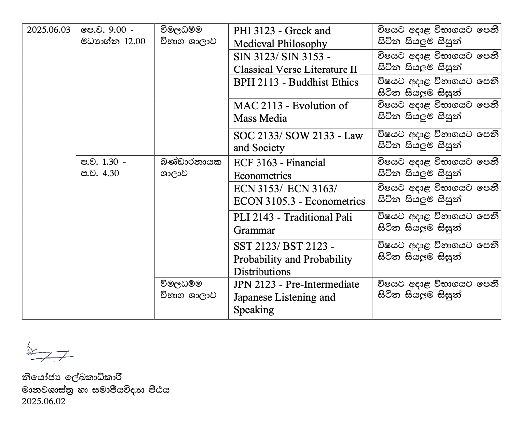 LMS - University of Sri Jayewardenepura: 2025.06.03 වන දින පැවැත්වීමට ...
